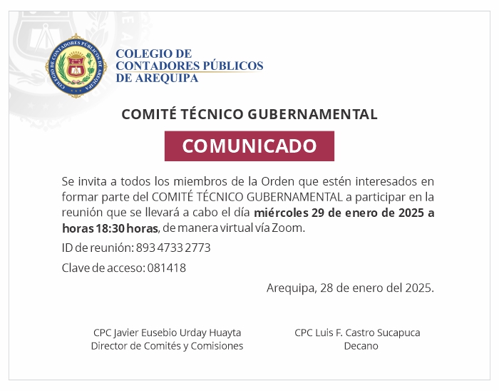 Comité Técnico Gubernamental 2025 | CCPA, Comunicados